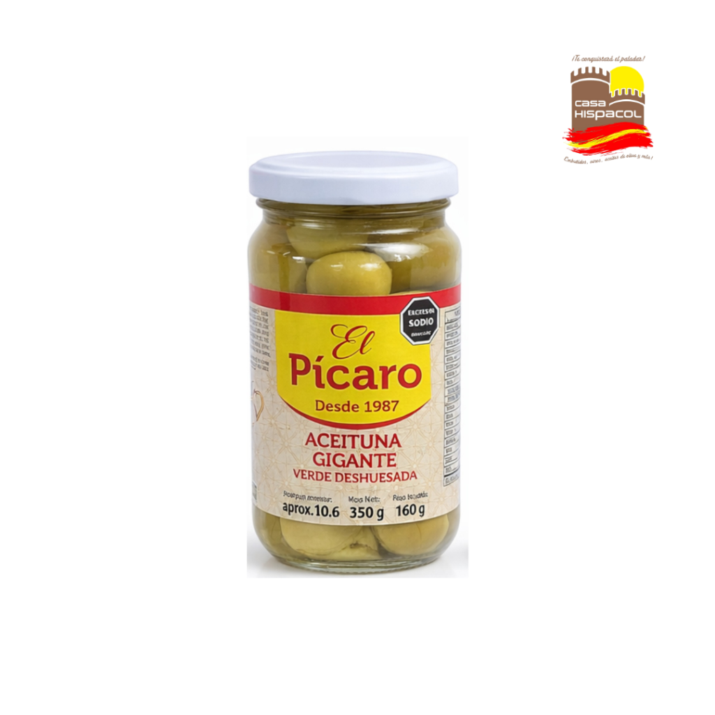 ACEITUNAS GIGANTE VERDE DESHUESADAS DE 350 GR EL PICARO - casahispacol.com